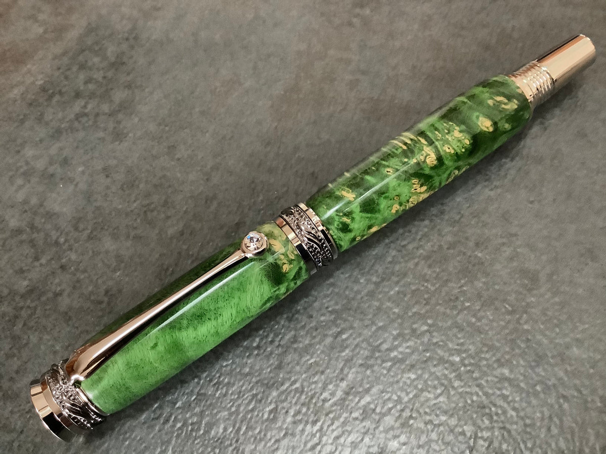 Green Box Elder Majestic Jr. Fountain Pen (Black TN & Rhodium) – Custom ...